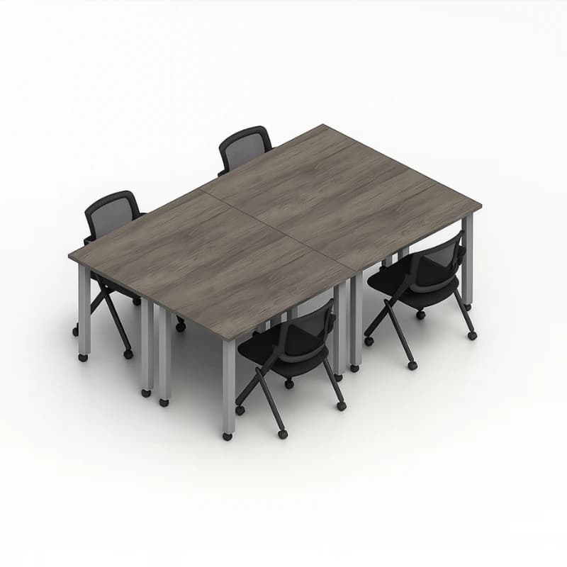 60″ Work Table-Desk for Four, with Flip Back Nesting Chairs